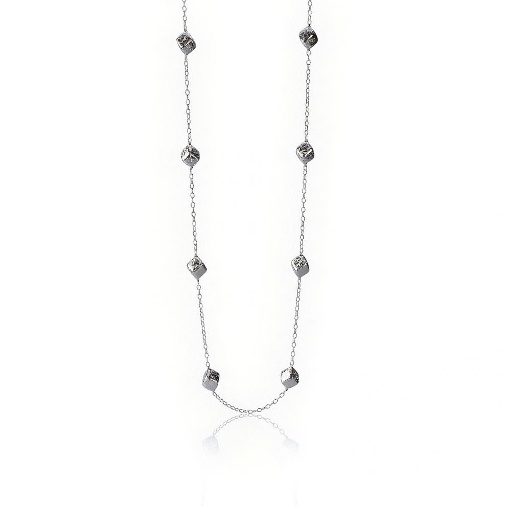 Long silver necklace with satin rhombus elements at €415.00 | Pizzi ...